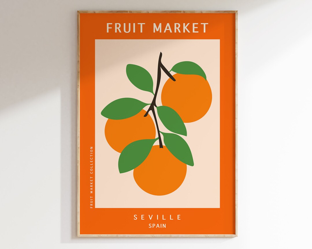 Fruit Market Oranges Poster, Retro Fruit Art Print, Kitchen Fruit ...