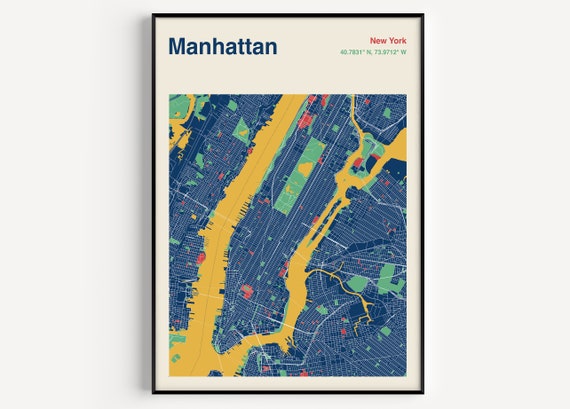 Manhattan Map Print Manhattan Map Poster Manhattan Map Wall | Etsy