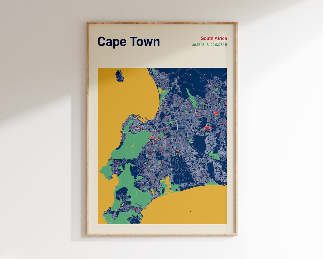 Cape Town Map Print, Cape Town City Map Print, Colour Map of Cape Town ...