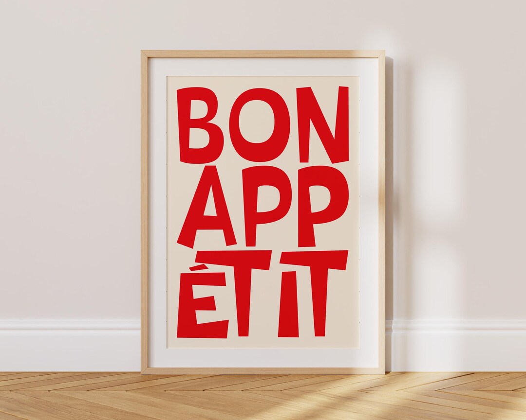 Red Bon Appetit Print, MORE COLOURS, Mid Century Typography, Bon ...