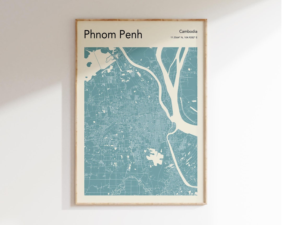 Phnom Penh Map Poster, MORE COLOURS, Phnom Penh City Map Print, Phnom ...