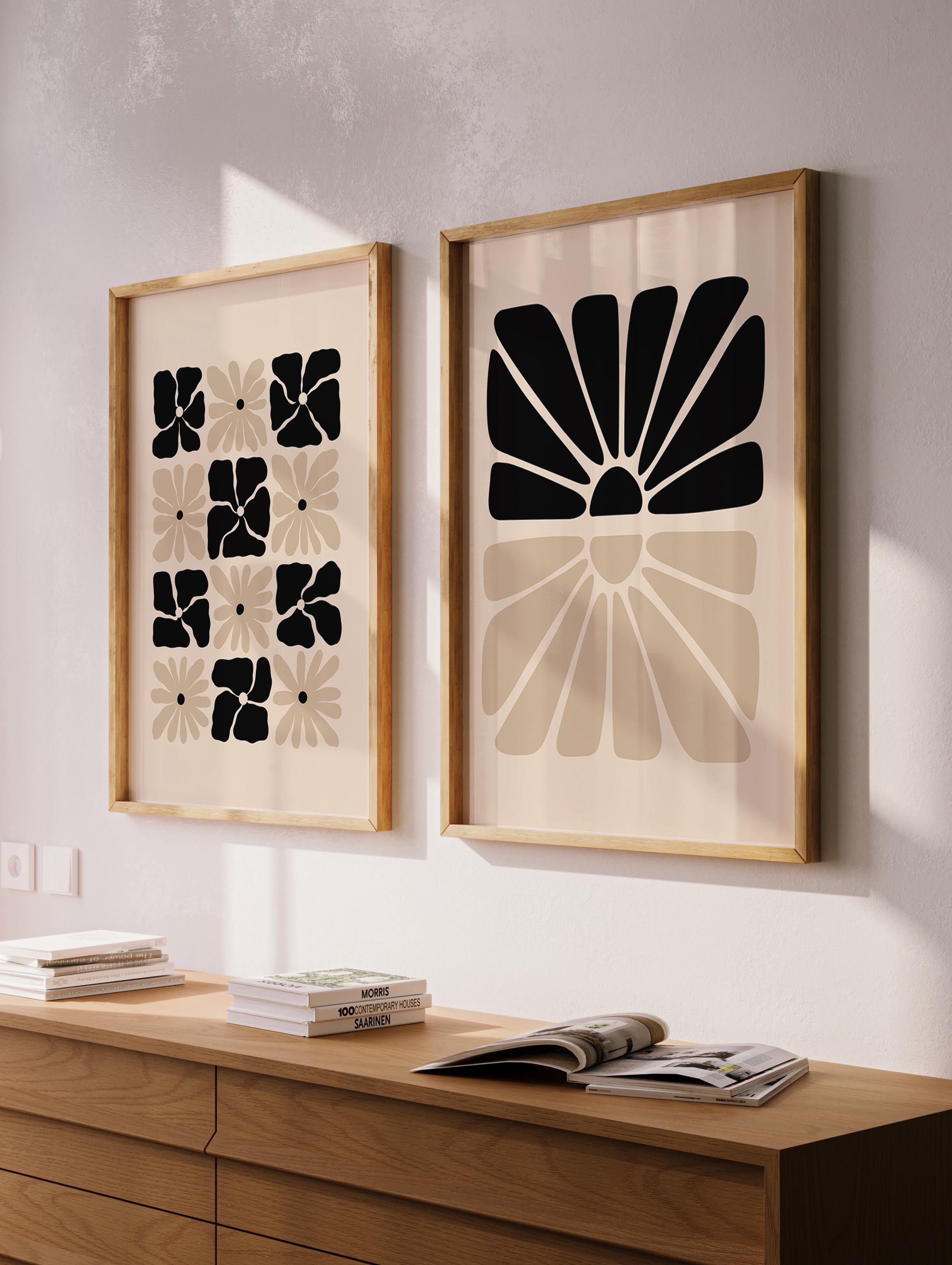 Black and Beige Abstract Flower Prints: Boho Matisse Art (digital ...