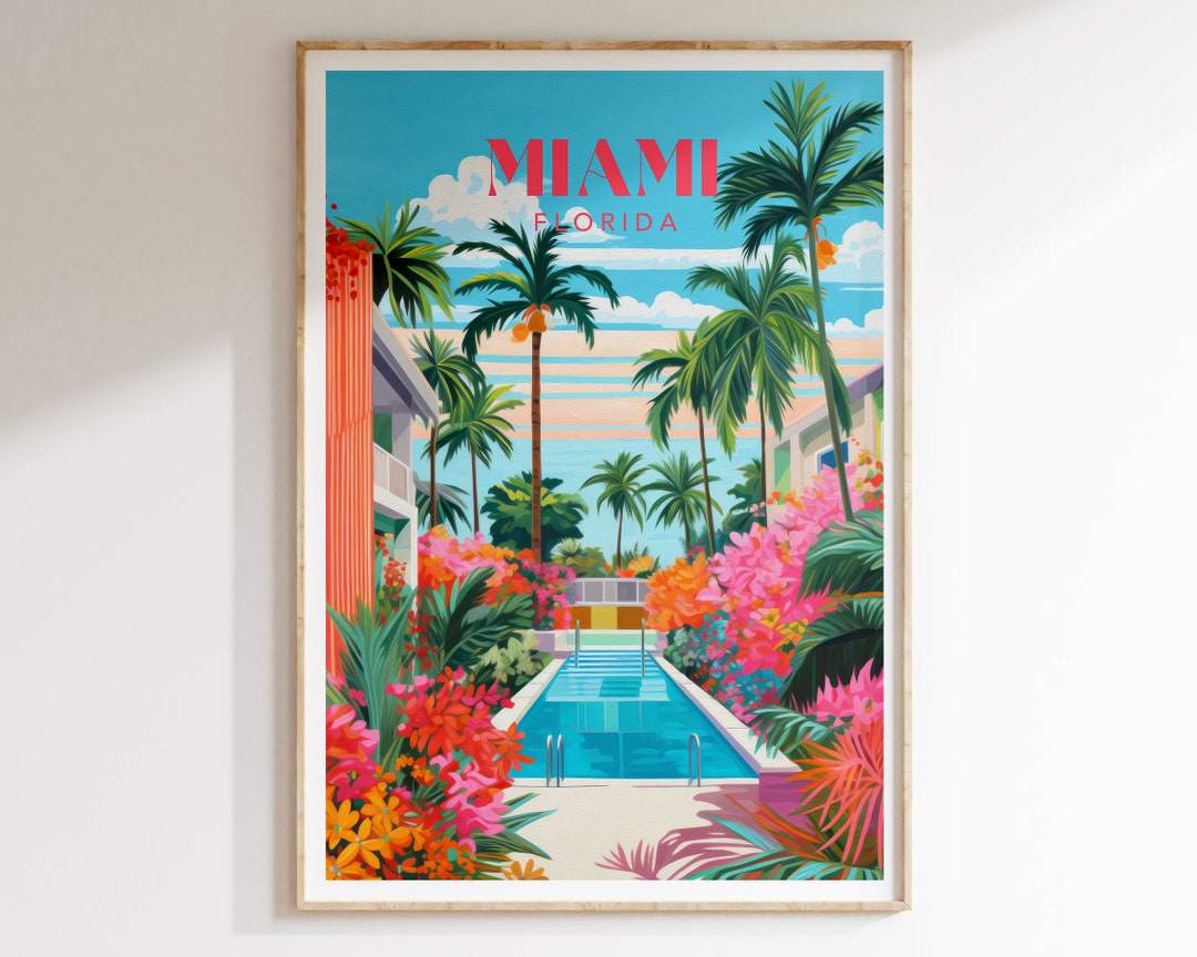 Miami Art Print, Colourful Travel Poster, Miami Florida Travel Art ...