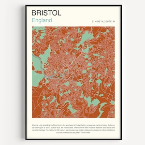 Bristol Map Print, Bristol Map Poster, Colour Bristol City Map, Mid ...