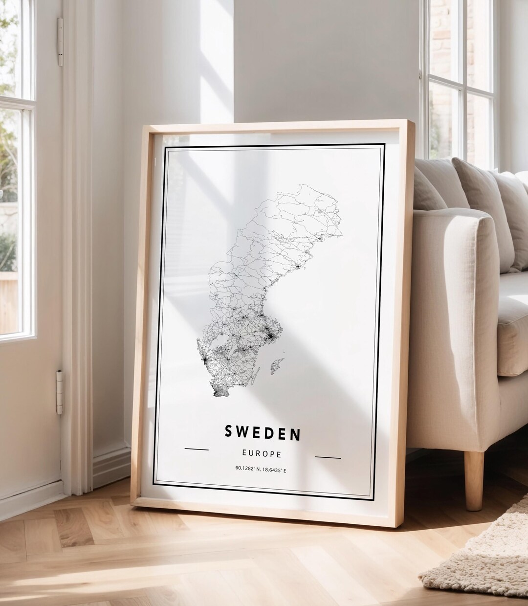 Sweden Map Art Print: Minimalist Black and White Poster - Etsy
