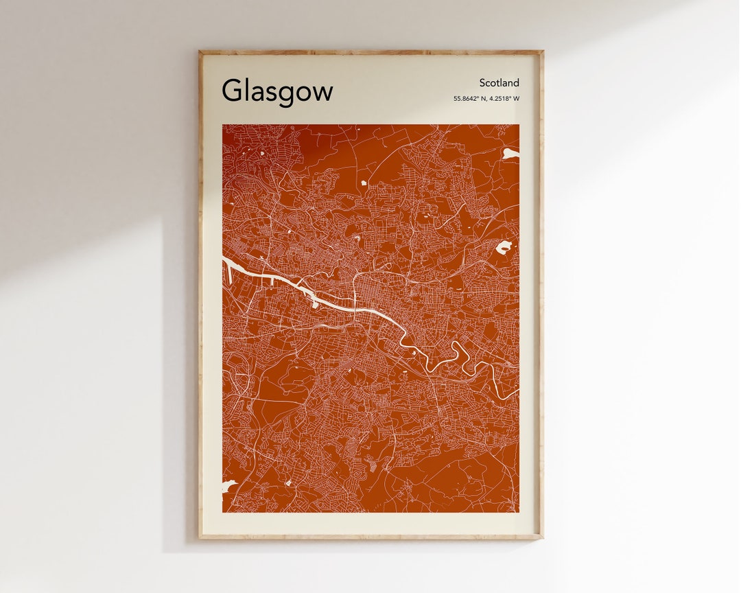 GLASGOW City Map Print, MORE COLOURS, Glasgow Map Poster, Colour ...