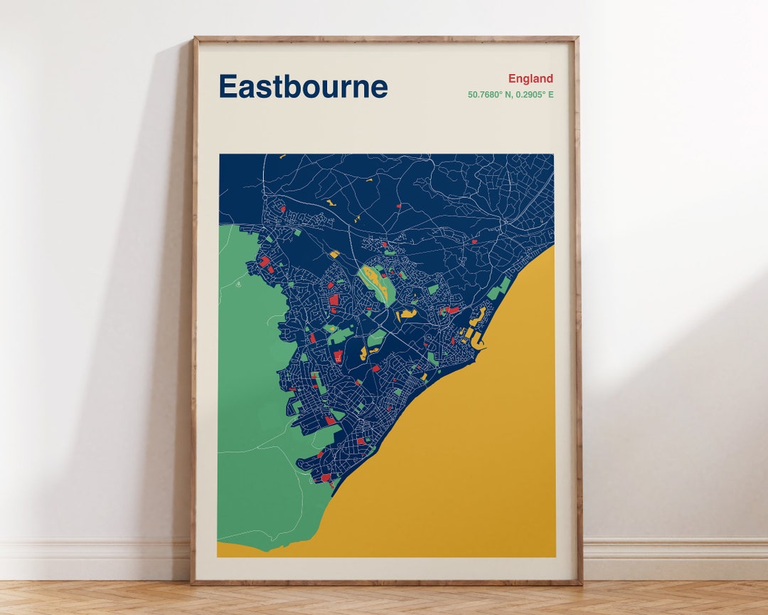 Eastbourne Map Print, Eastbourne Map Poster, Colour Map of Eastbourne ...