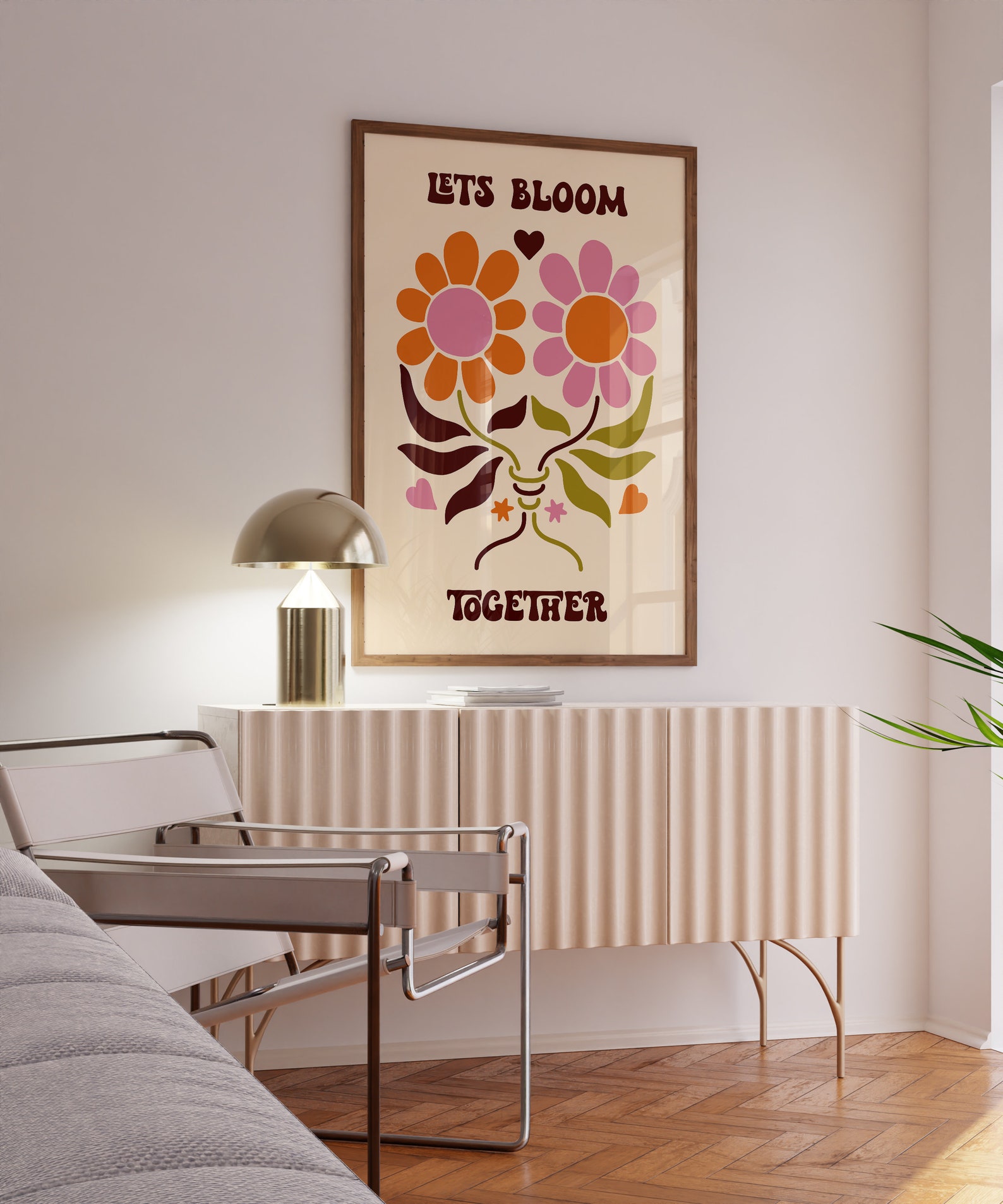 Retro Flower Poster Let's Bloom Together 1970s Retro Art - Etsy