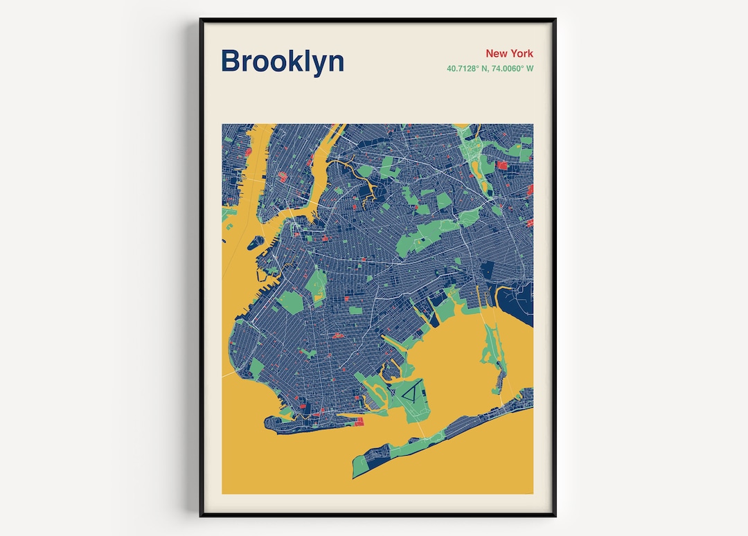 Brooklyn NY Map Print, Brooklyn Map Poster, Brooklyn Map Wall Art, Map ...