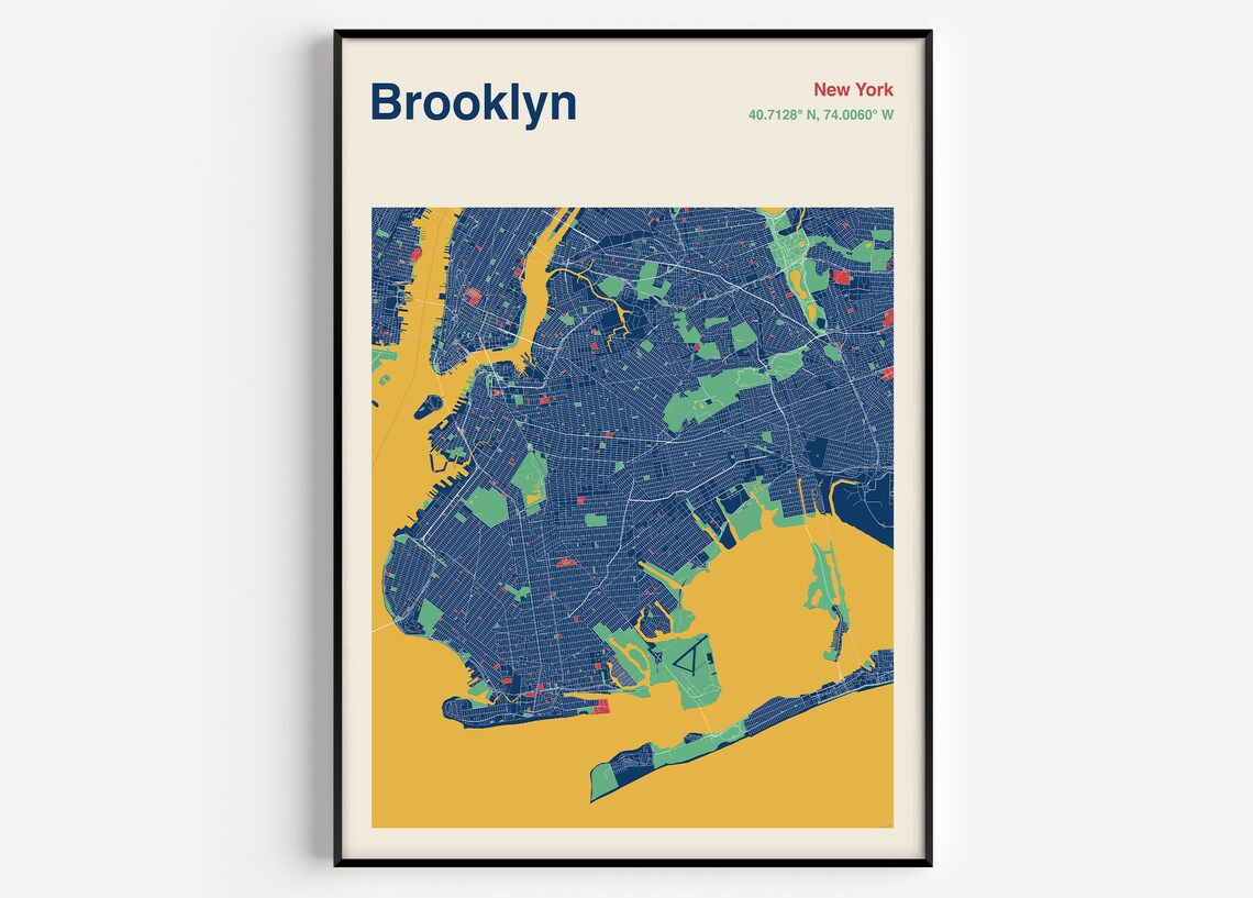 Brooklyn NY Map Print Brooklyn Map Poster Brooklyn Map Wall - Etsy
