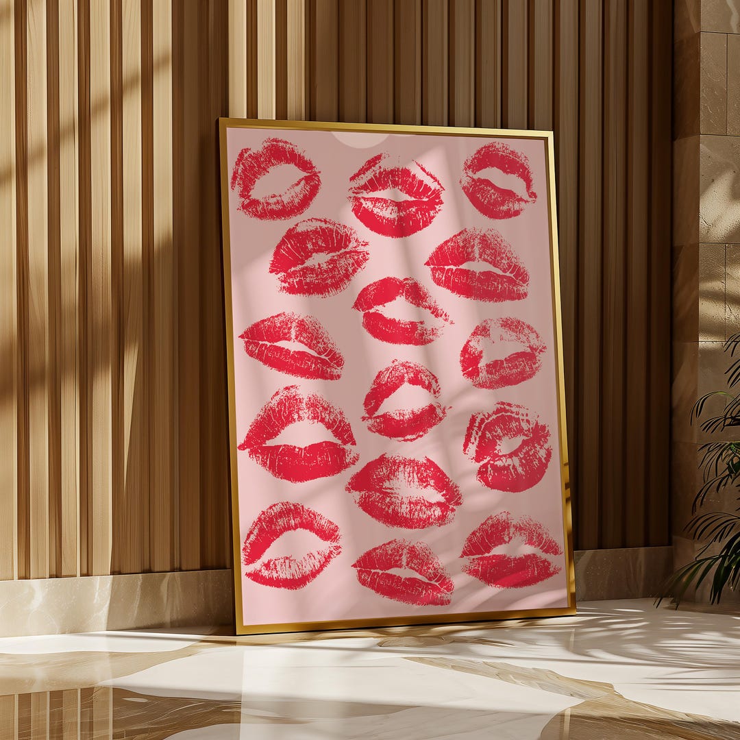 Red Kiss Poster, Digital DOWNLOAD Kisses Print, Trendy Y2K Kiss Wall ...