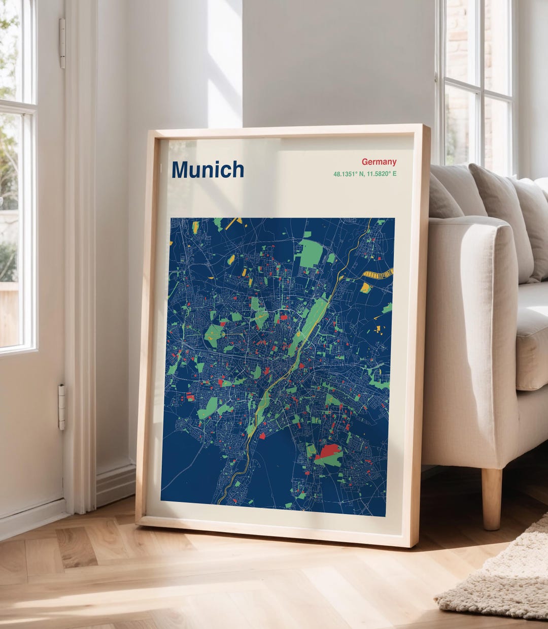 Munich Germany Map Art Print: Colourful Cityscape Poster - Etsy