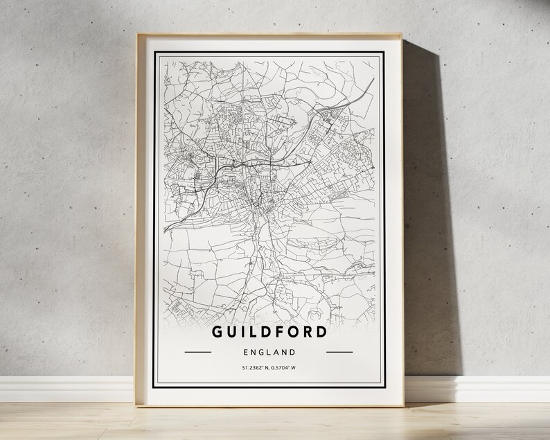 Guildford Map Print Guildford Map Poster Guildford Map Wall - Etsy
