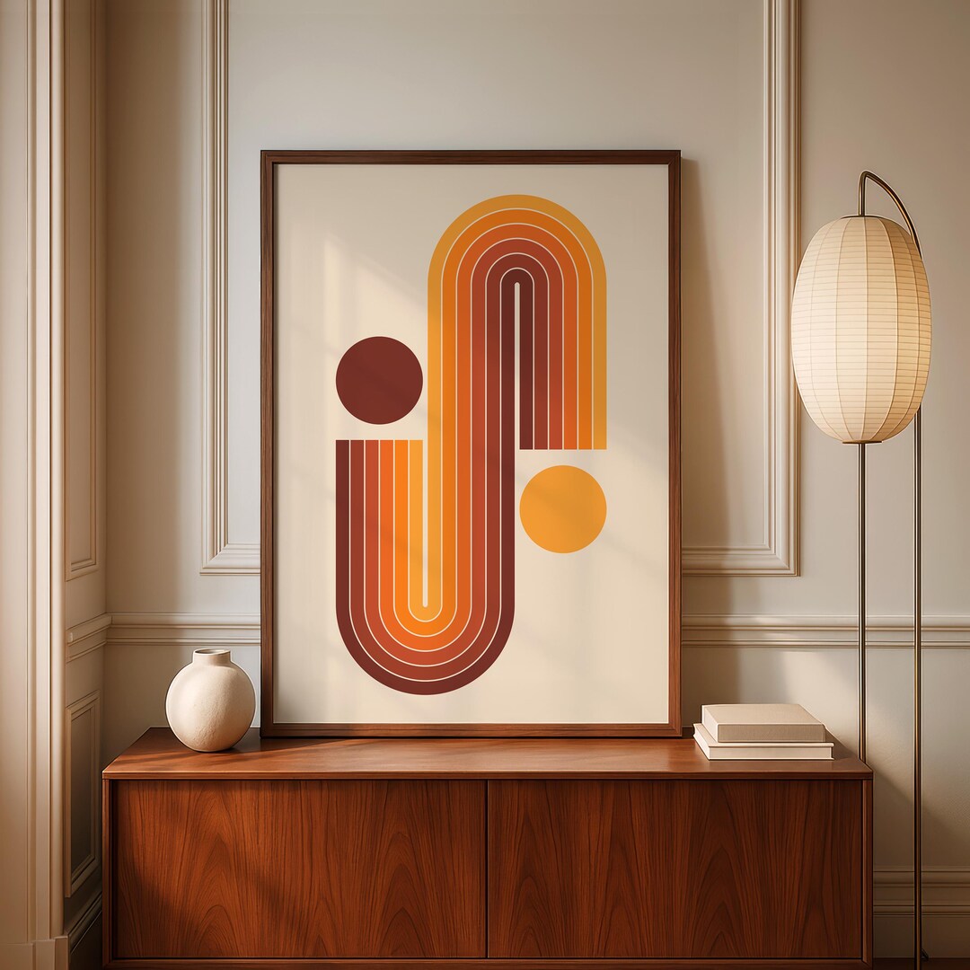 70s Retro Rainbow Stripes Poster: Brown and Orange Geometric Art - Etsy