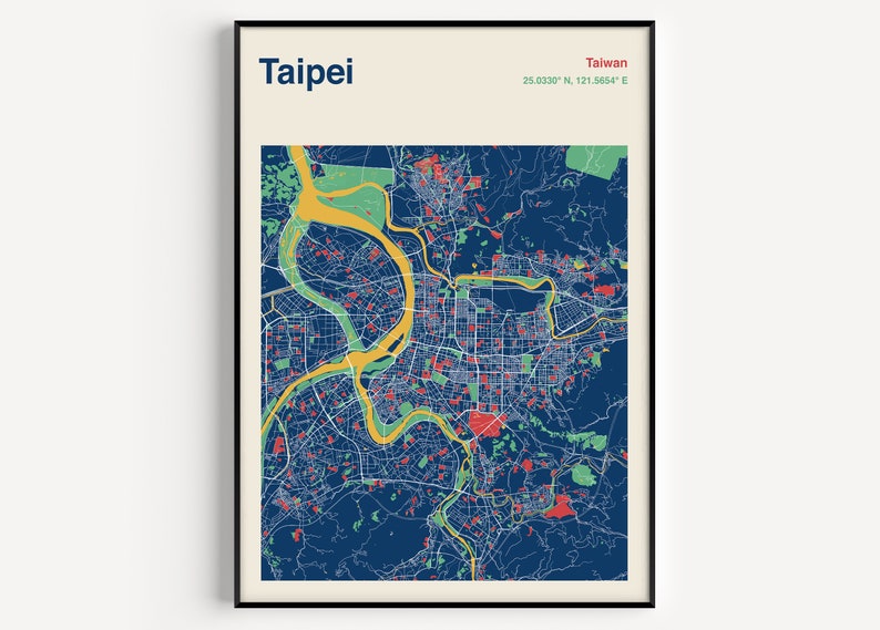 Taipei Taiwan Map Print Taipei Map Poster Taipei Map Wall | Etsy