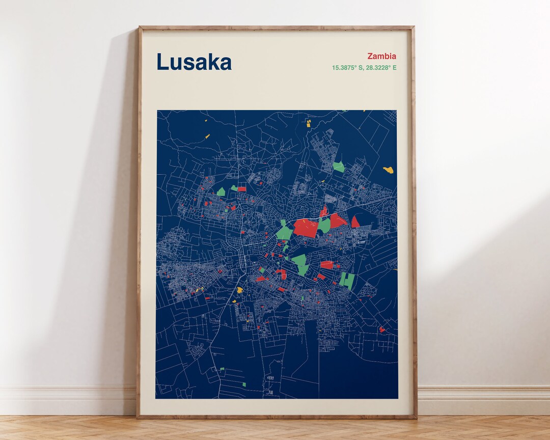 Lusaka Zambia Map Print, Lusaka Map Poster, Map of Lusaka Zambia ...