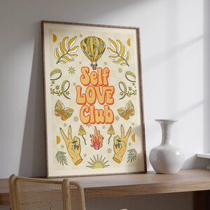 Retro Self Love Club Poster, 1970s Retro Art Poster, Pastel 70's ...