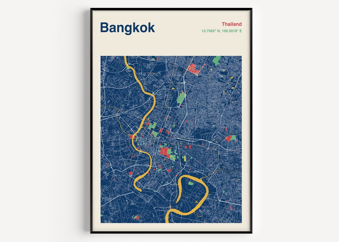 Bangkok Map Print, Bangkok Map Poster, Colour Bangkok Wall Art, Bangkok ...