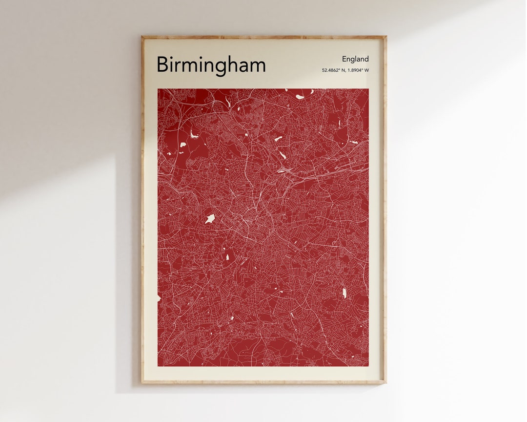 Birmingham Map Poster, MORE COLOURS, Birmingham England Map Print ...