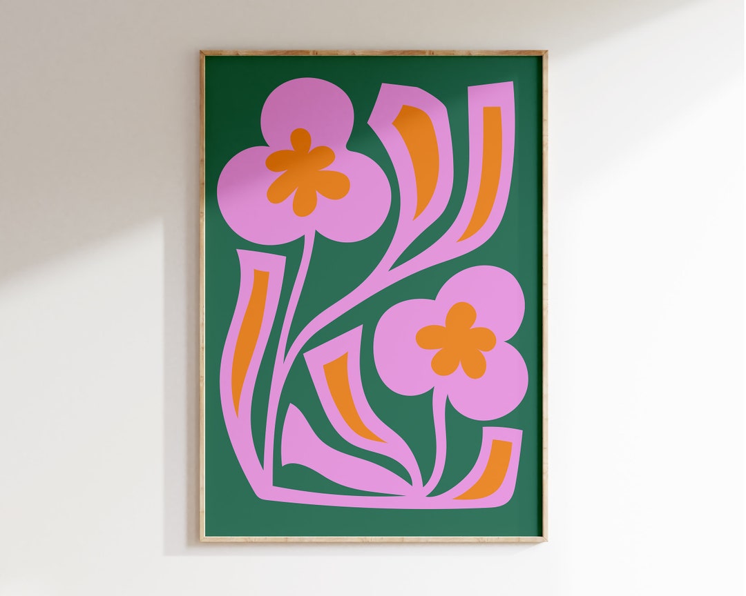 Abstract Flower Poster, Retro Flowers Print, Colourful Abstract Wall ...