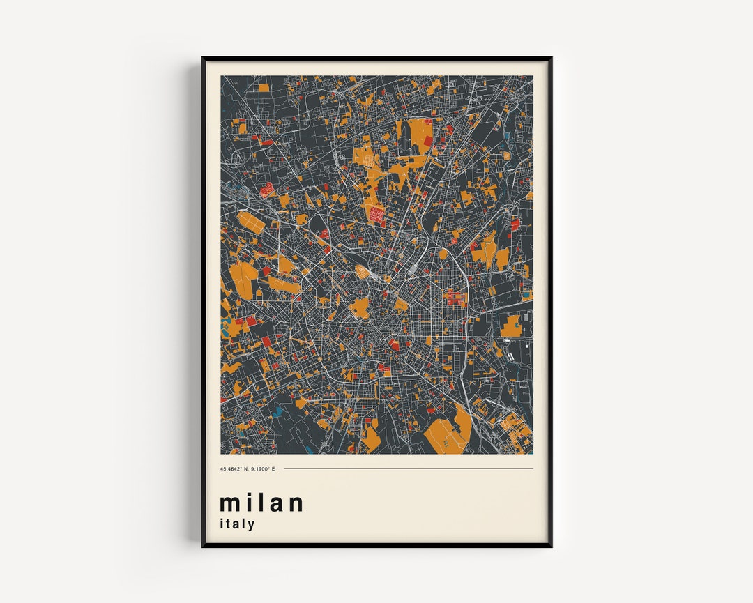 Milan Map Print, Milan Map Poster, Map of Milan, Colour Milan City Map ...