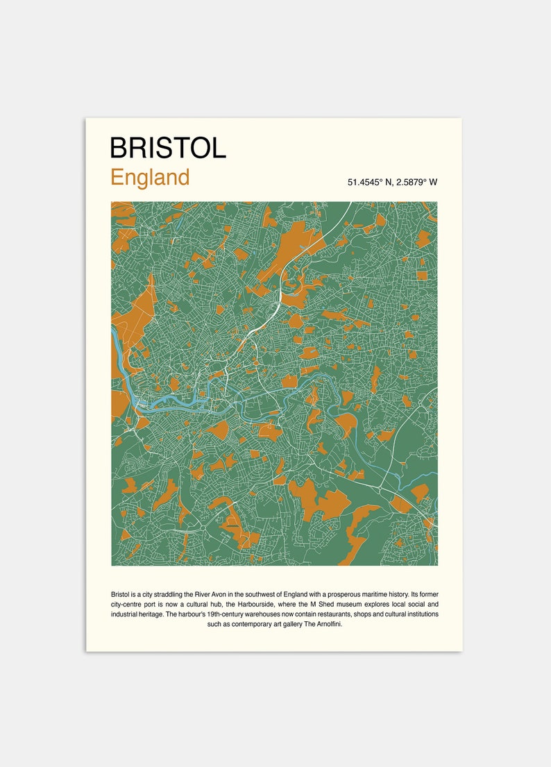 Bristol Map Print Bristol Map Poster Colour Bristol City | Etsy