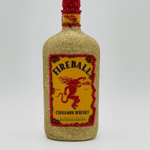 Fireball Cinnamon Whiskey 750ml Gold Glittered Rhinestone Custom Bling ...