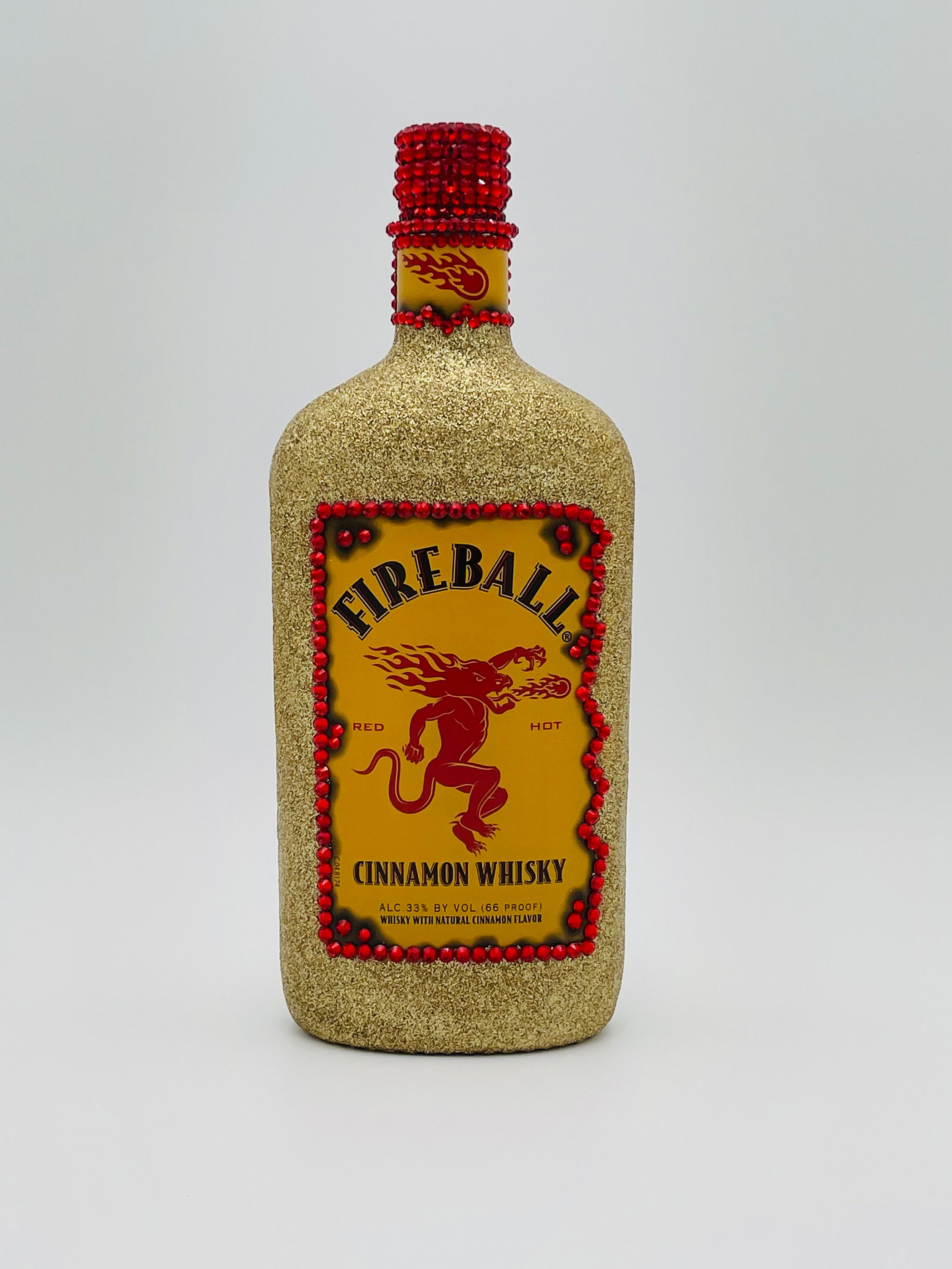Fireball Cinnamon Whiskey 750ml Gold Glittered Rhinestone Custom Bling ...