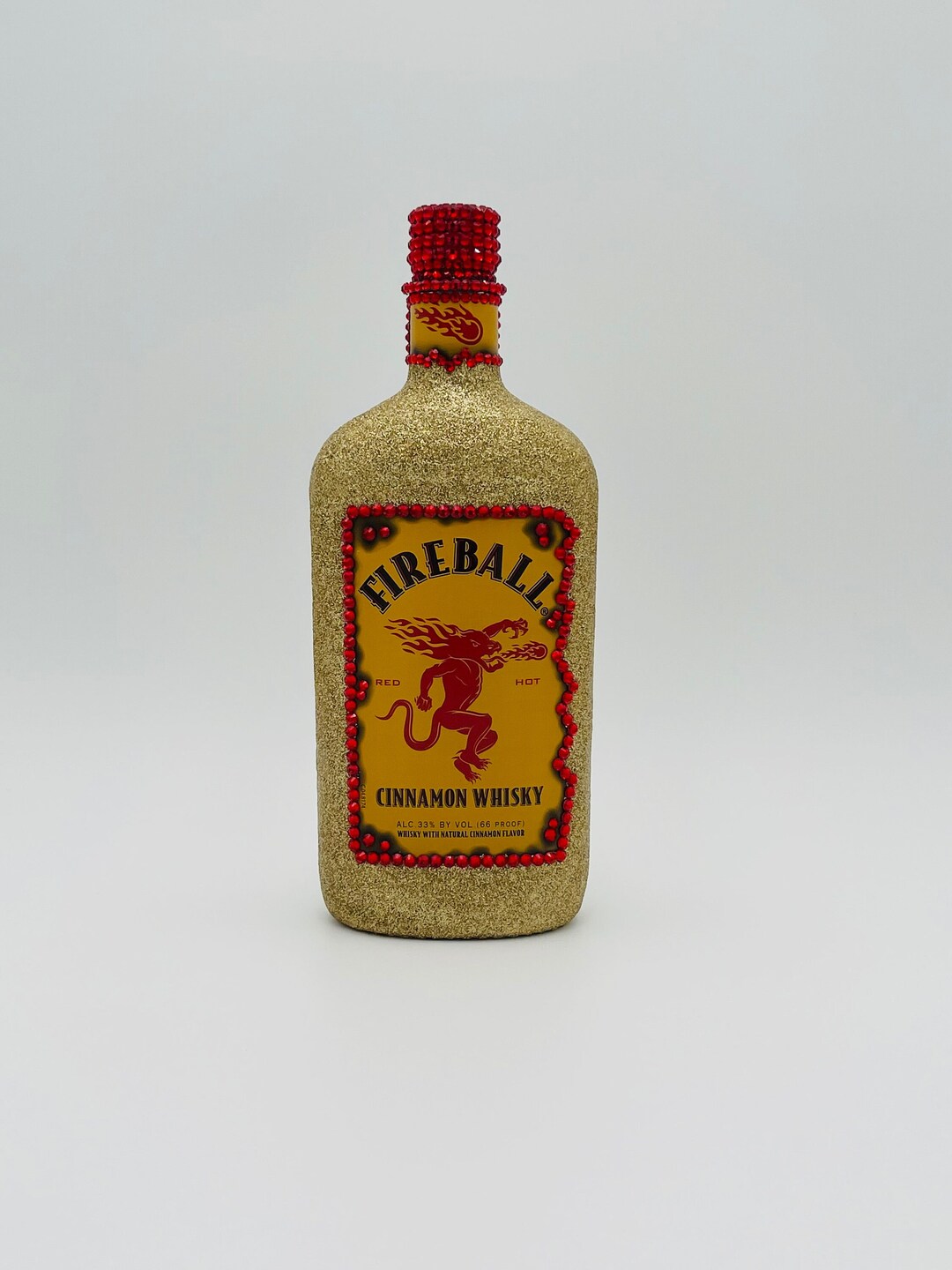 Fireball Cinnamon Whiskey 750ml Gold Glittered Rhinestone Custom Bling ...