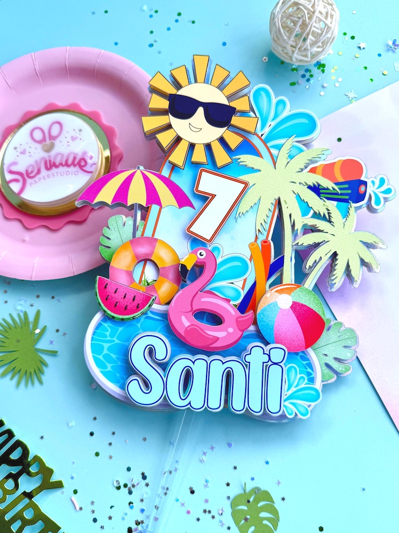 Pool Party Cake Topper, Fun in the Sun Cake Topper, Sun Pool Party ...