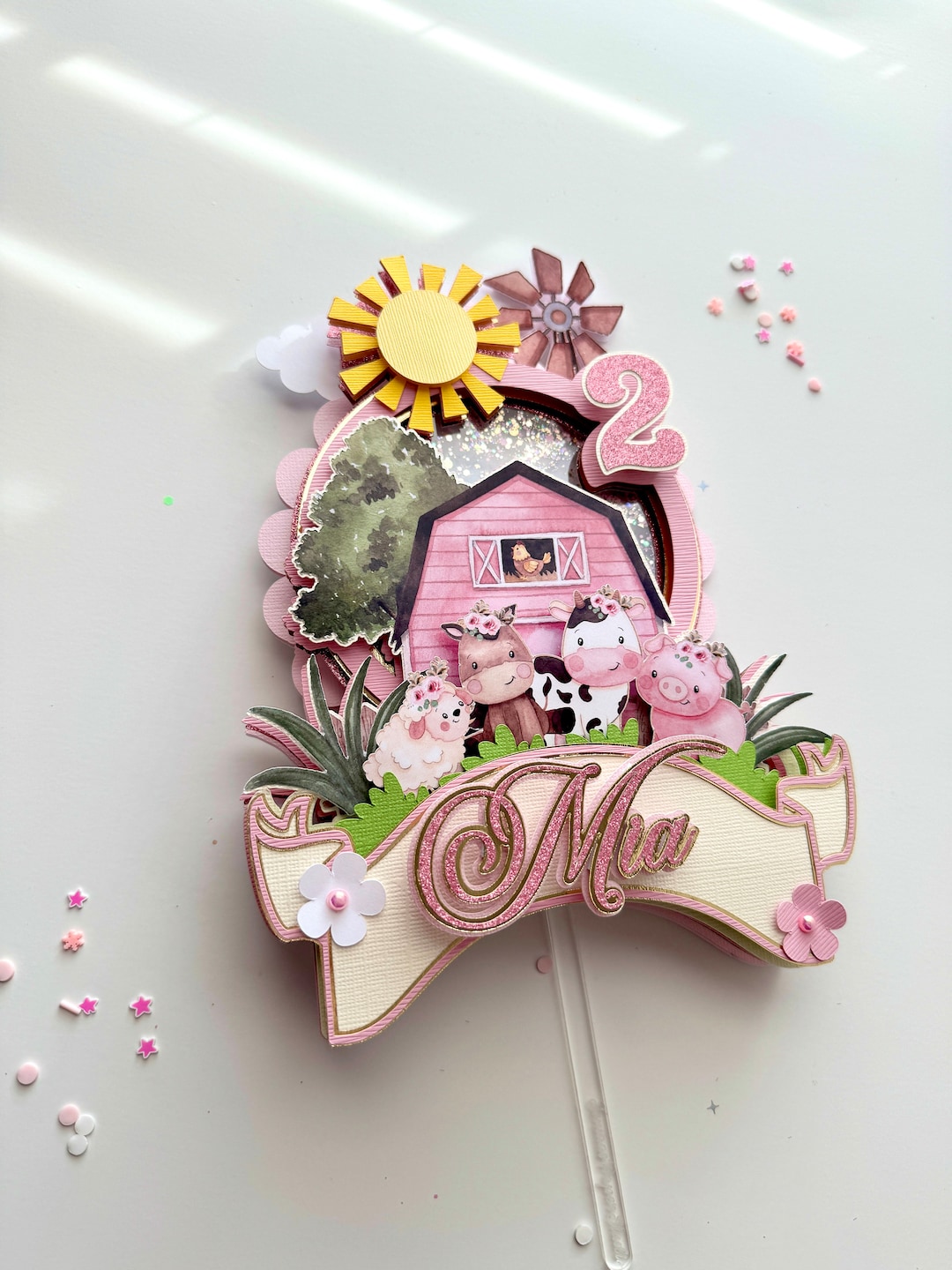 Pink Farm Cake Topper, Farm Cake Topper, Cute Farm Cake Topper, Pink ...