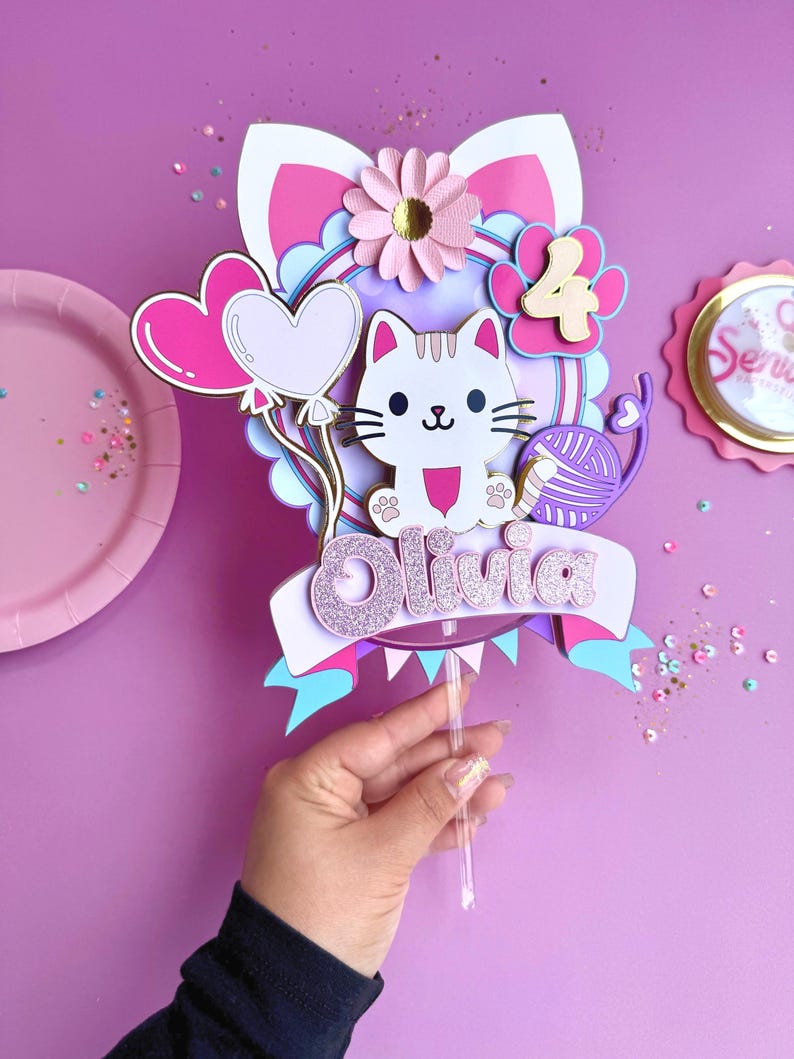 Cat Cake Topper, Kitty Birthday Party, Cat Decorations for Cake - Etsy