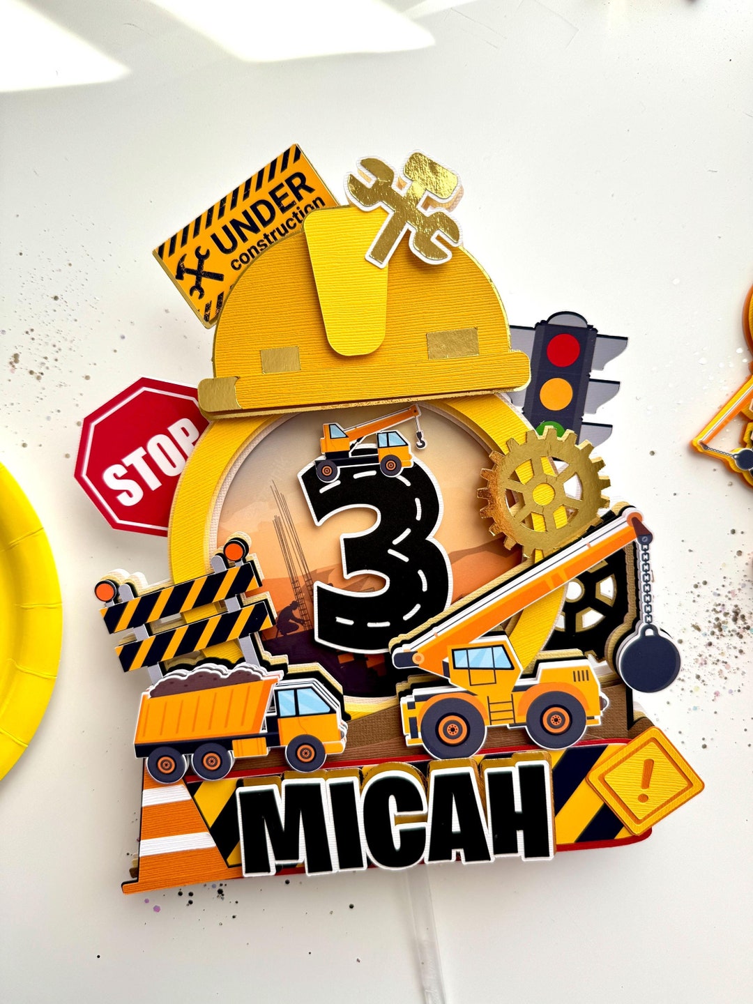 Construction Light up Cake Topper for Party Decorations Construction ...