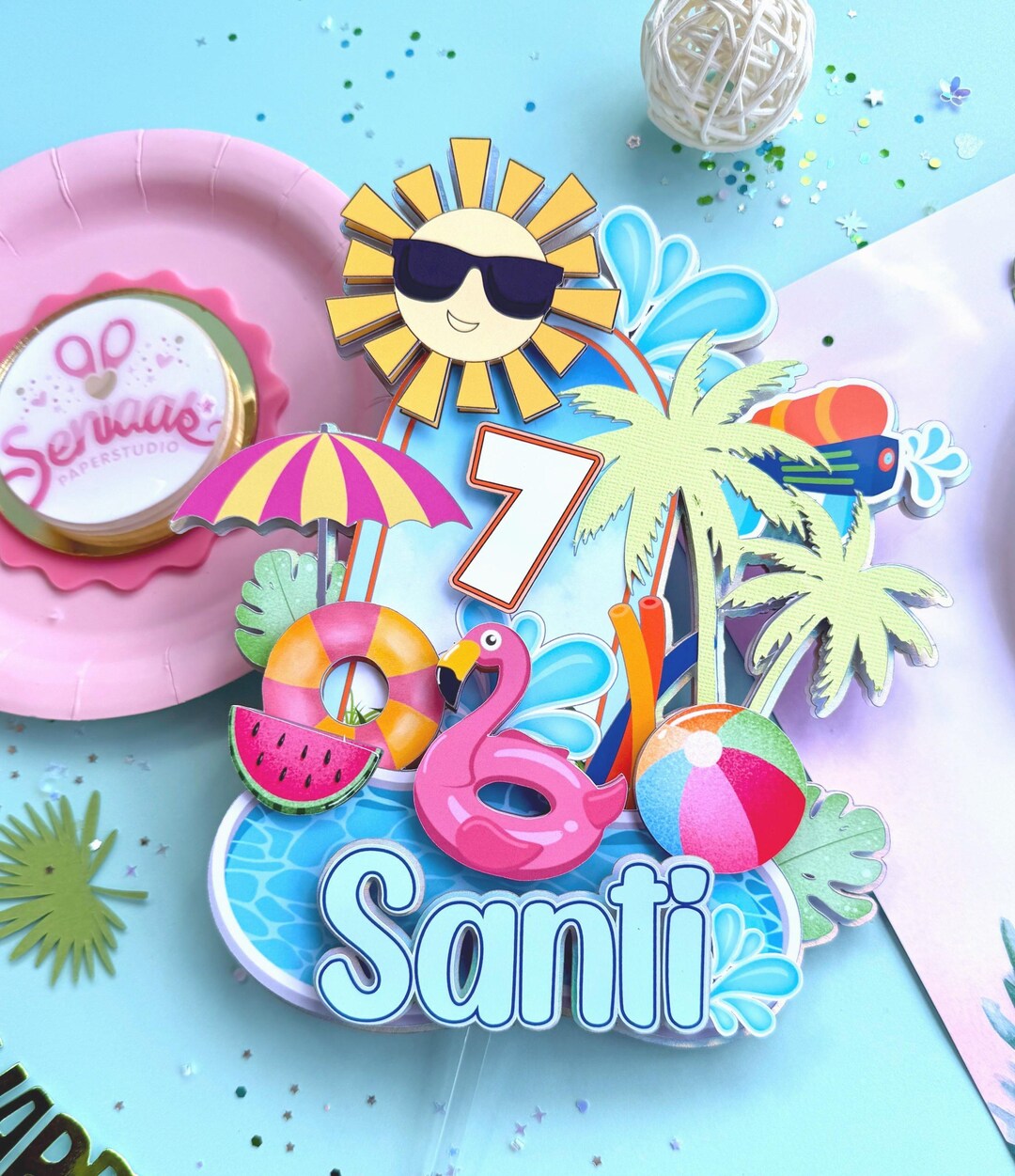 Pool Party Cake Topper, Fun in the Sun Cake Topper, Sun Pool Party ...