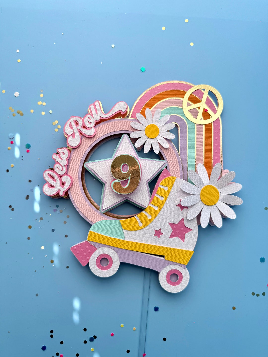 Roller Skating Cake Topper, Rolling Into Cake Topper, Groovy Roll Cake ...