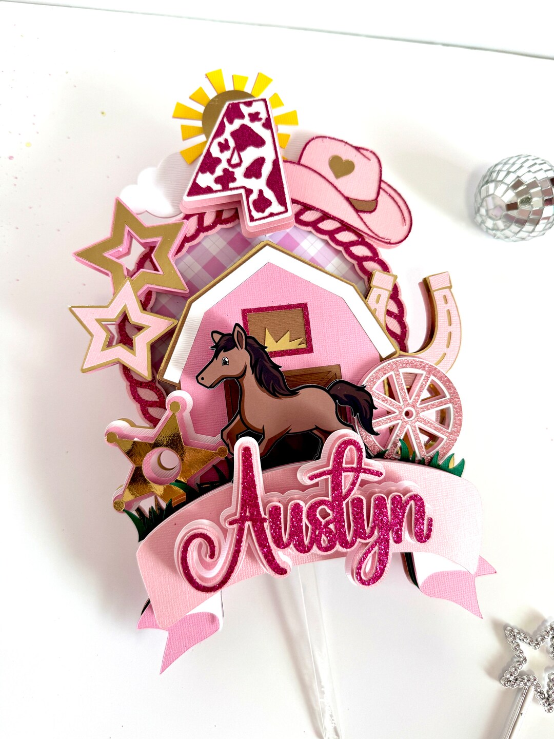 Pink Cowgirl Farm Cake Topper, Cowgirl Birthday Party Decorations ...