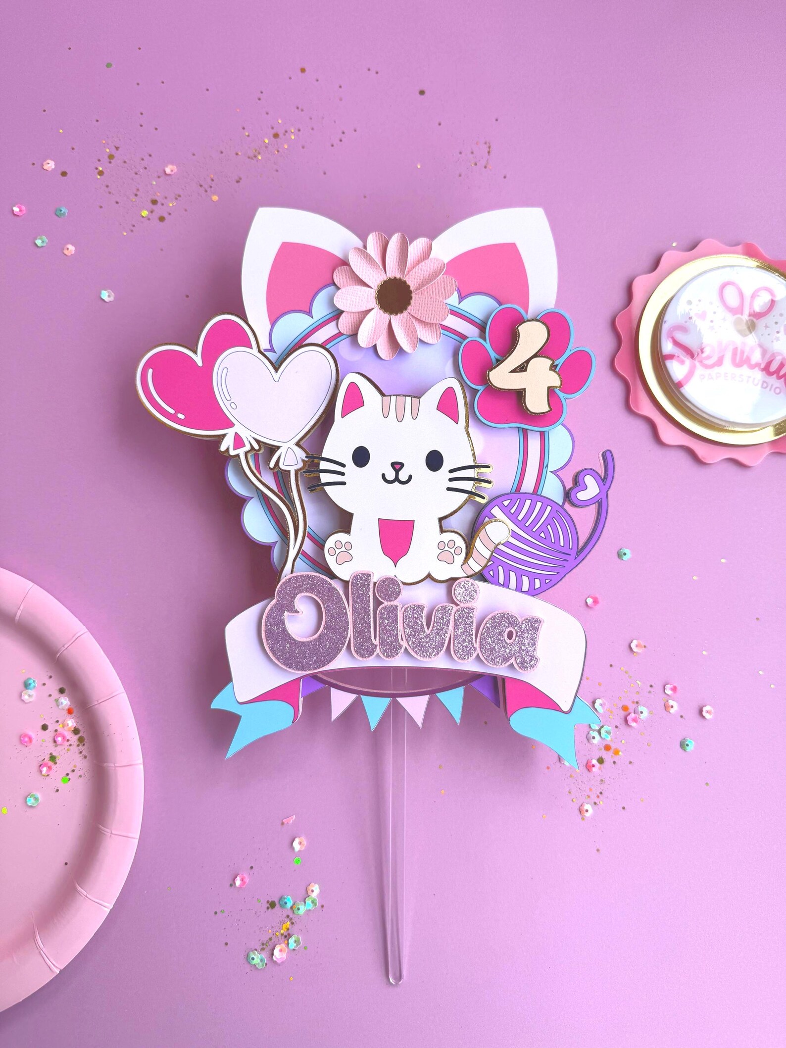 Cat Cake Topper, Kitty Birthday Party, Cat Decorations for Cake - Etsy