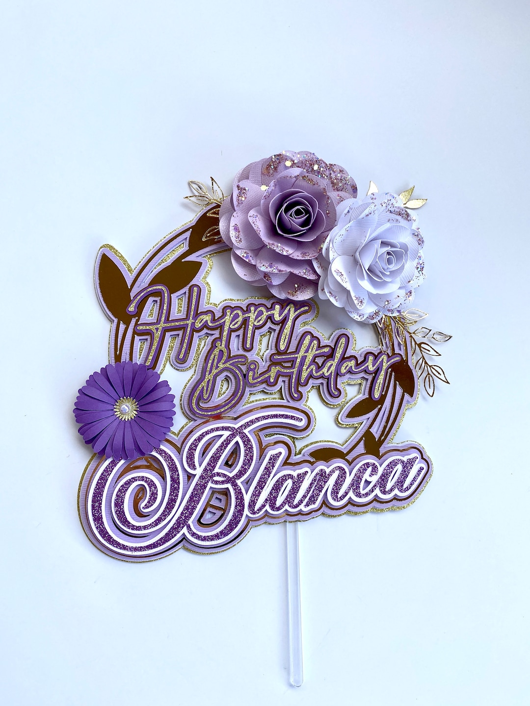 Roses Cake Topper, Happy Birthday Floral Cake Topper, Rose Happy ...