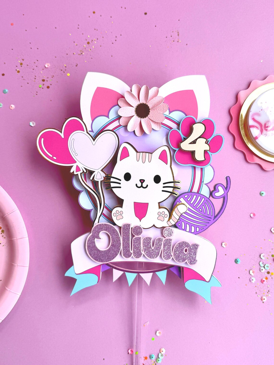 Cat Cake Topper, Kitty Birthday Party, Cat Decorations for Cake - Etsy