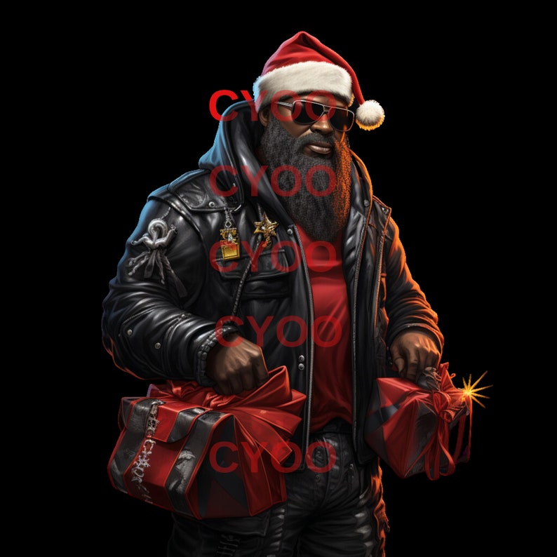 Cool Handsome Santa Digital Print Png, Jpg, Pdf, Black Santa Claus ...