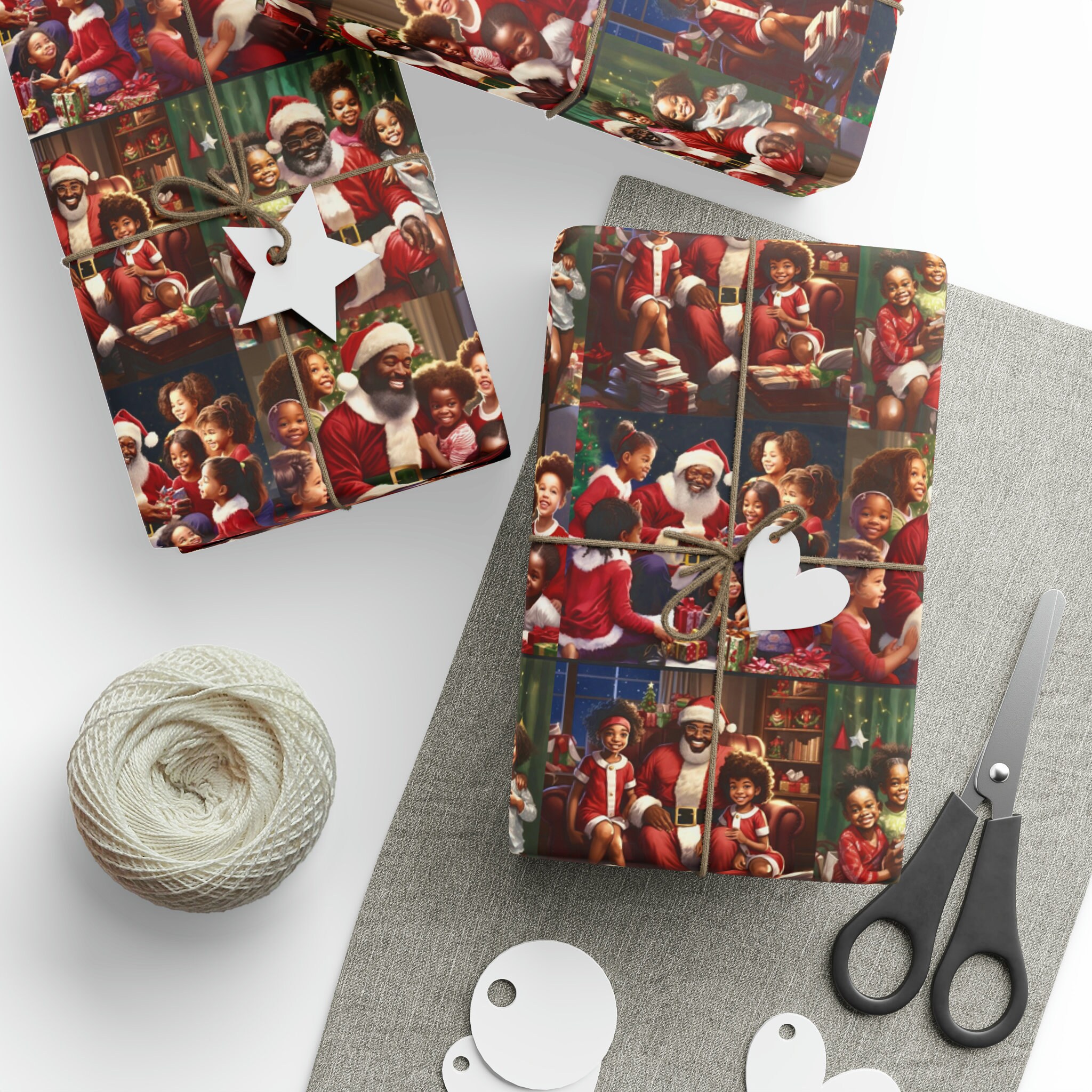 Black Santa and Kids Christmas Wrapping Paper, Holiday Gift Wrap ...