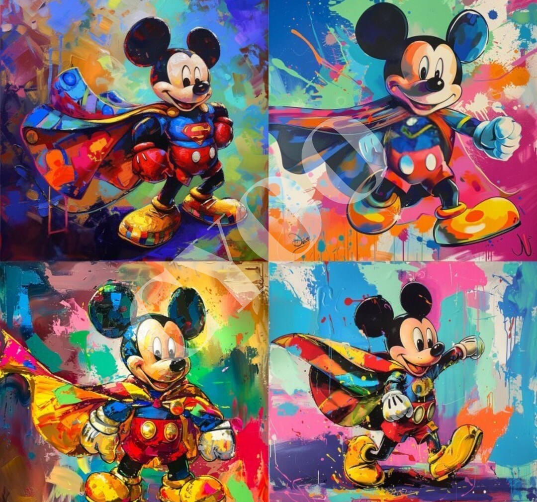 Superhero Mickey Mouse Art Print Bundle: Kids Room Decor (4 Digital ...