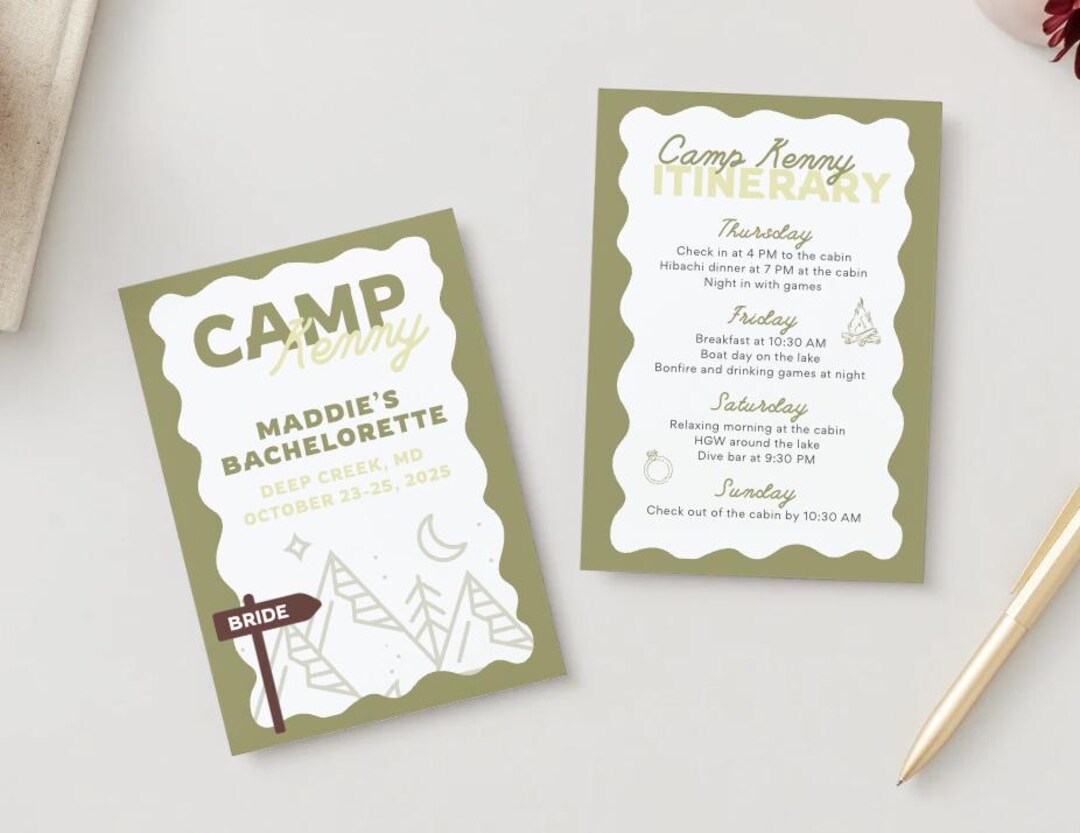 Camp Bach - Bachelorette Invitation + Itinerary - Etsy