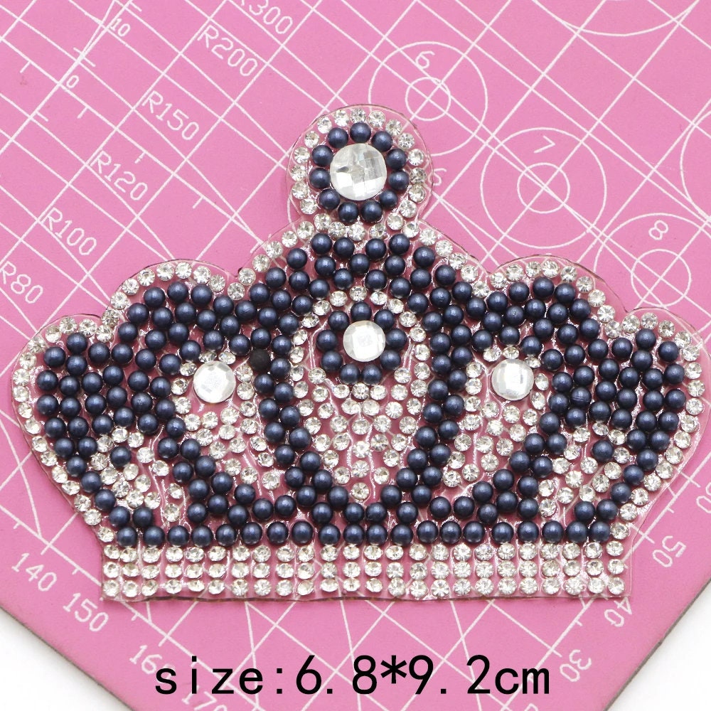 Rhinestone King Queen Crown Patches Badge Royal Pearl Crown Rhinestone ...