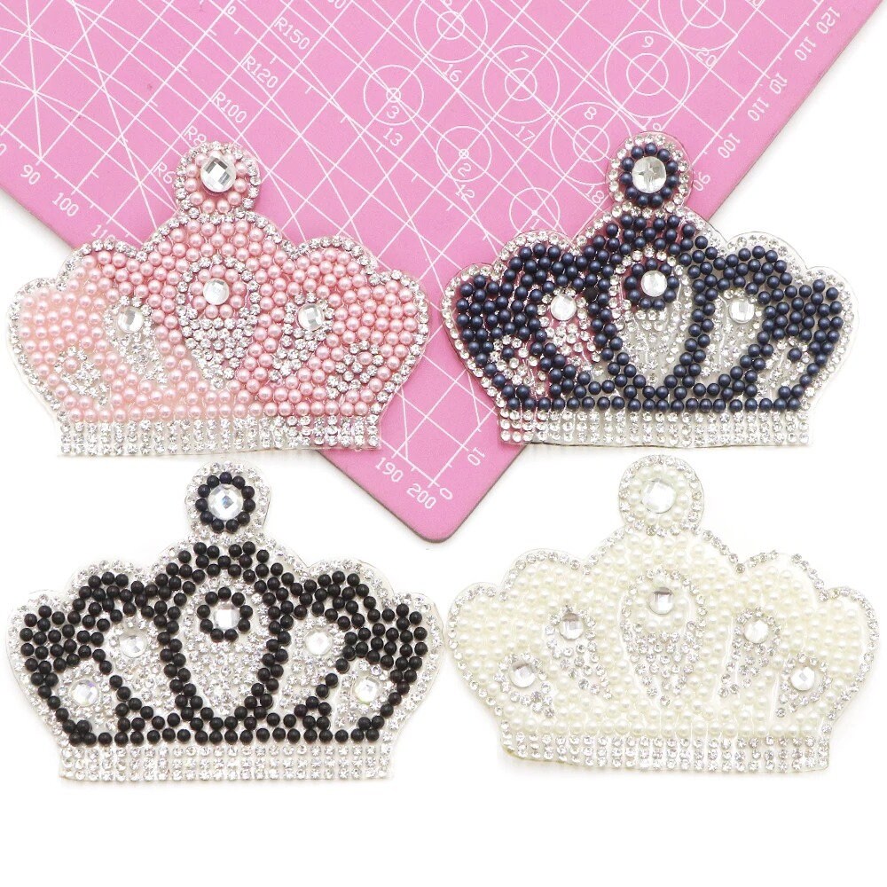 Rhinestone King Queen Crown Patches Badge Royal Pearl Crown Rhinestone ...
