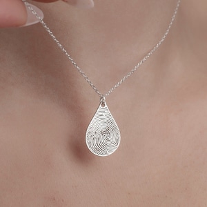 Tear Drop Fingerprint Necklace, Engraved Fingerprint Jewelry in ...