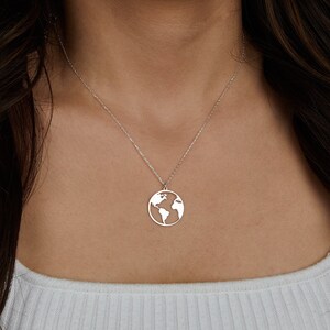 World Map Necklace in Sterling Silver, World Map Pendant, Gift for Her ...
