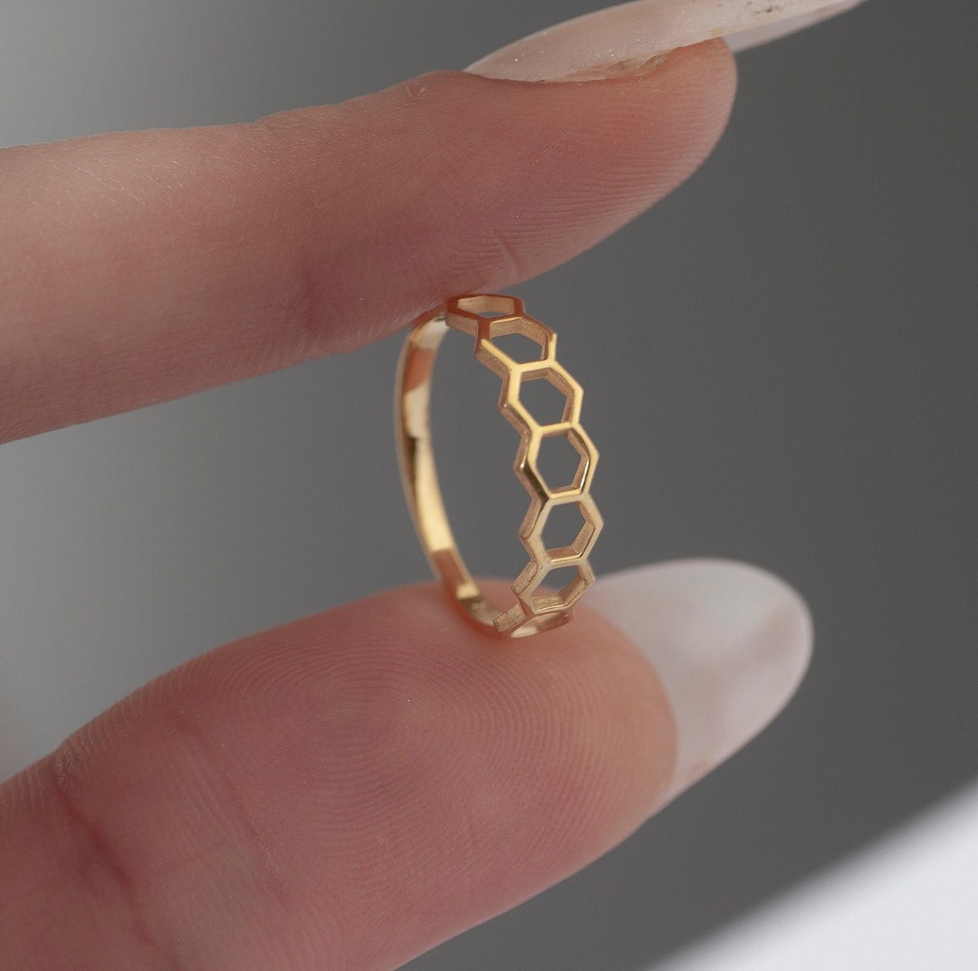 Honeycomb Ring in Sterling Silver, Hexagonal Ring, Unique Geometric ...