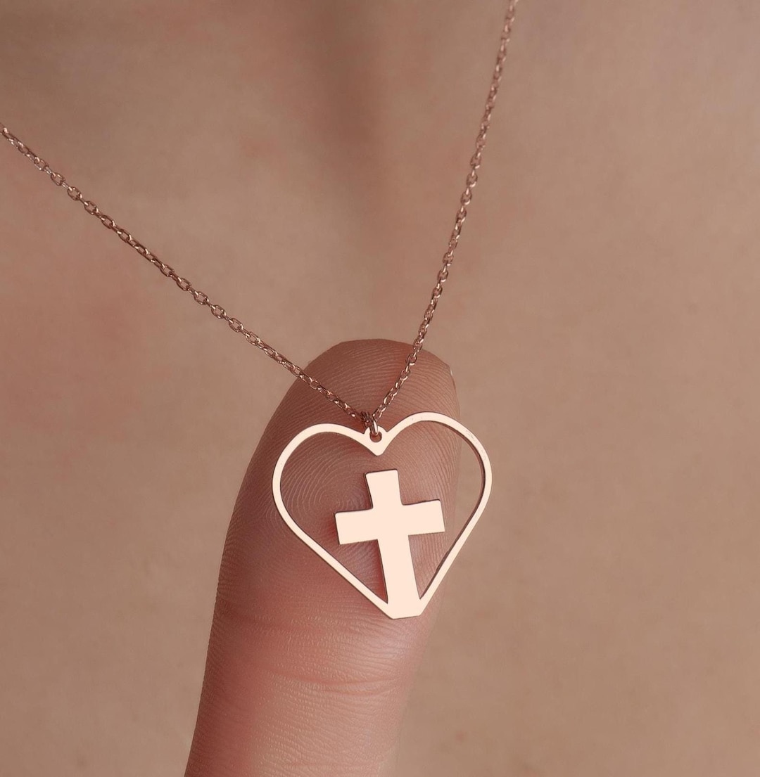 Heart Shape Cross Pendant in Sterling Silver, Cross in the Heart Charm ...
