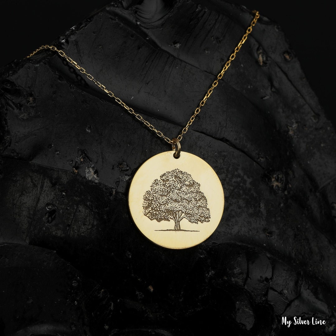 Sterling Silver Oak Tree Necklace: Engraved Charm Pendant - Etsy